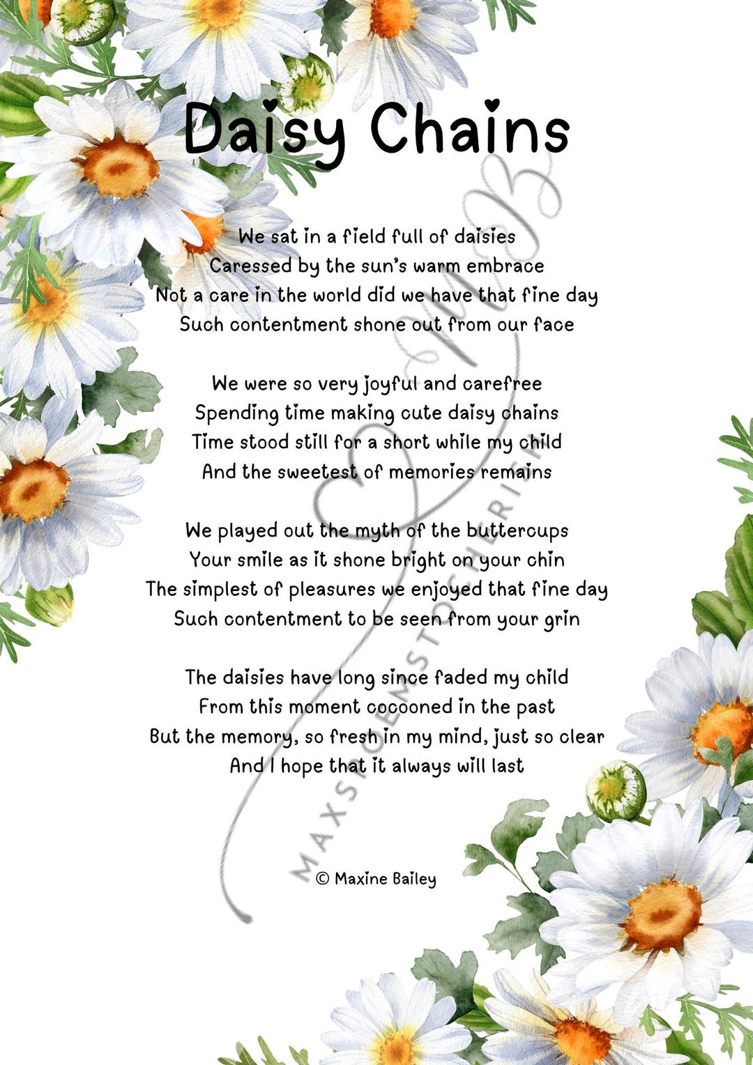 Daisy Chains Poem Print: Childhood Memories Keepsake (digital Download ...