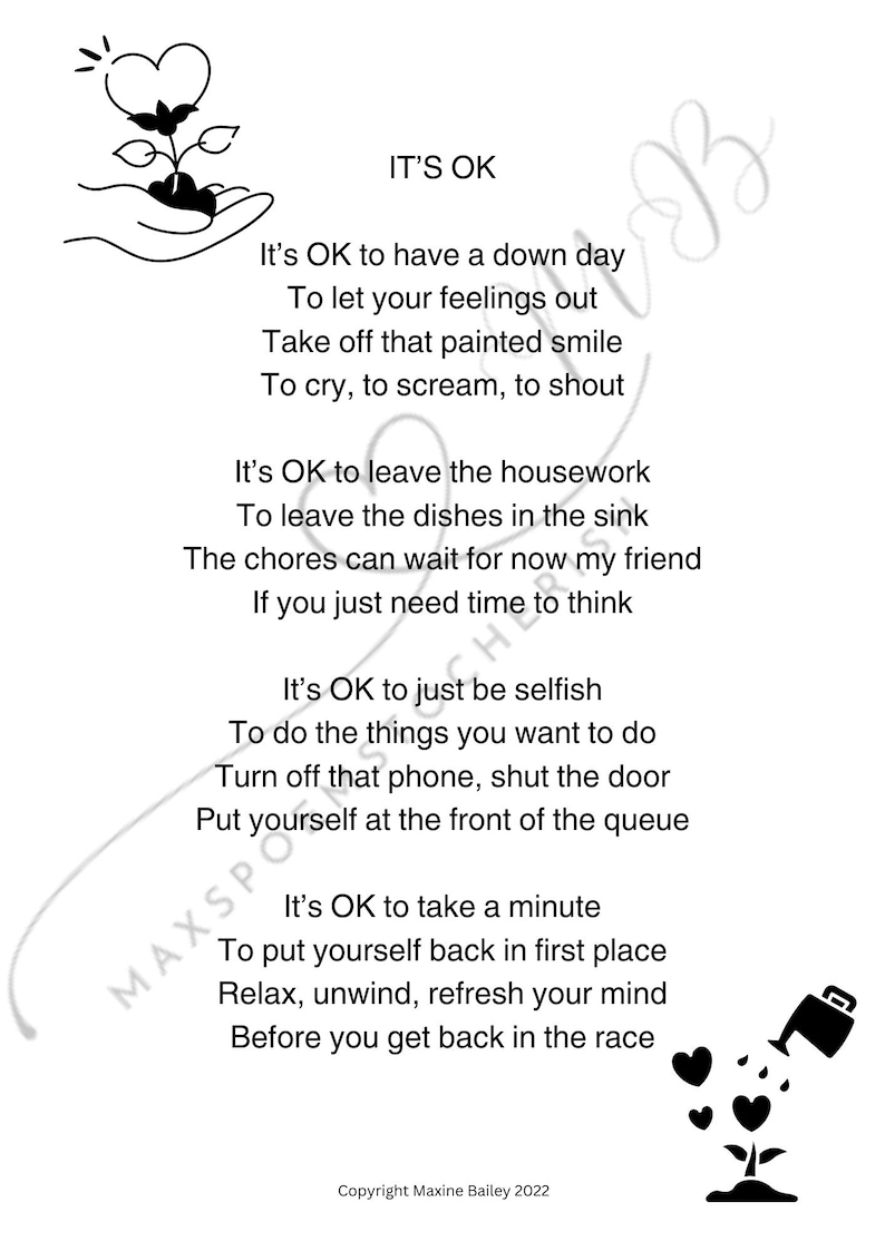 Motivational Poem Print: It's OK Inspirational Art (digital Download ...