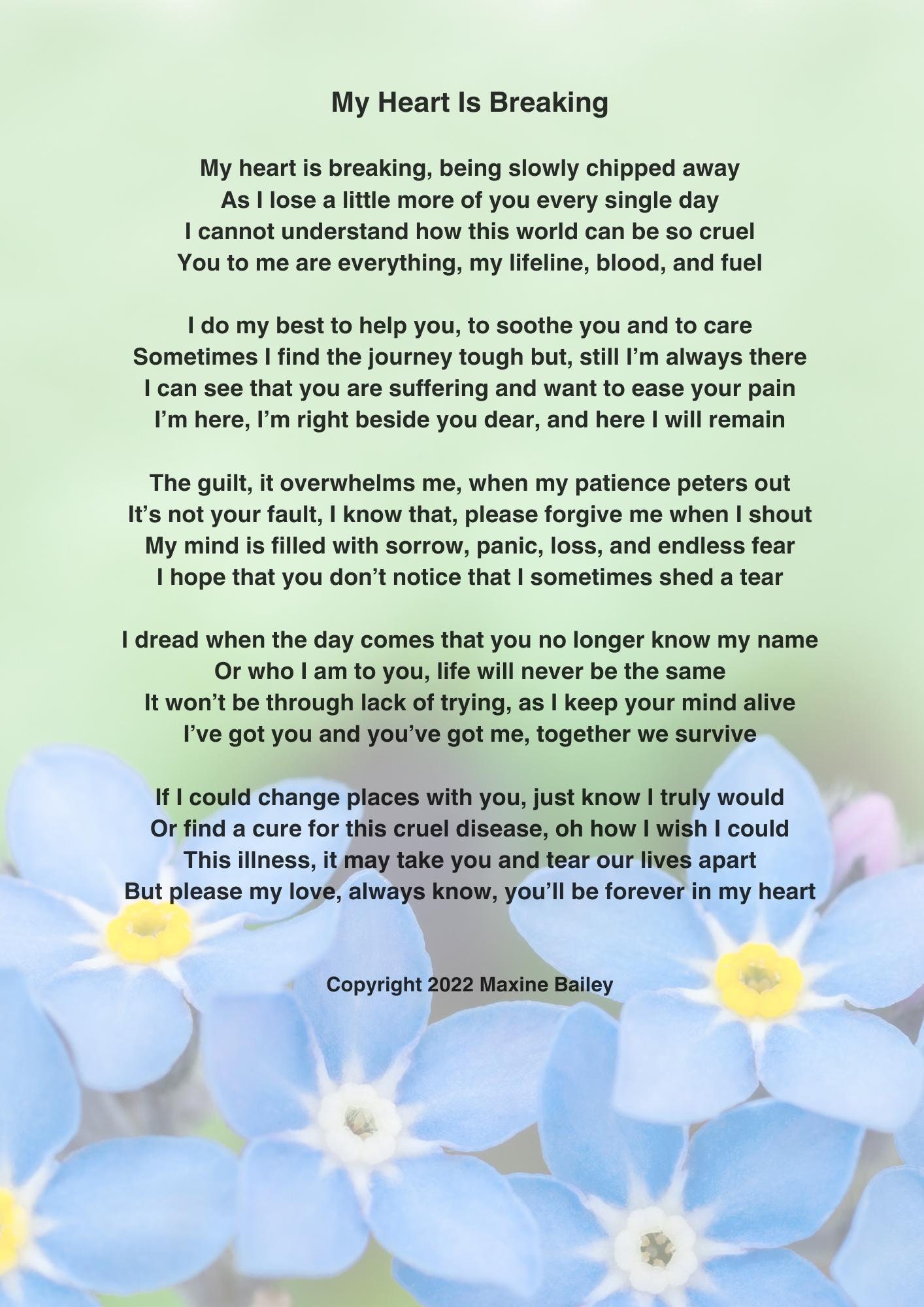 My Heart is Breaking Alzheimer/dementia Poem DIGITAL PRINT - Etsy