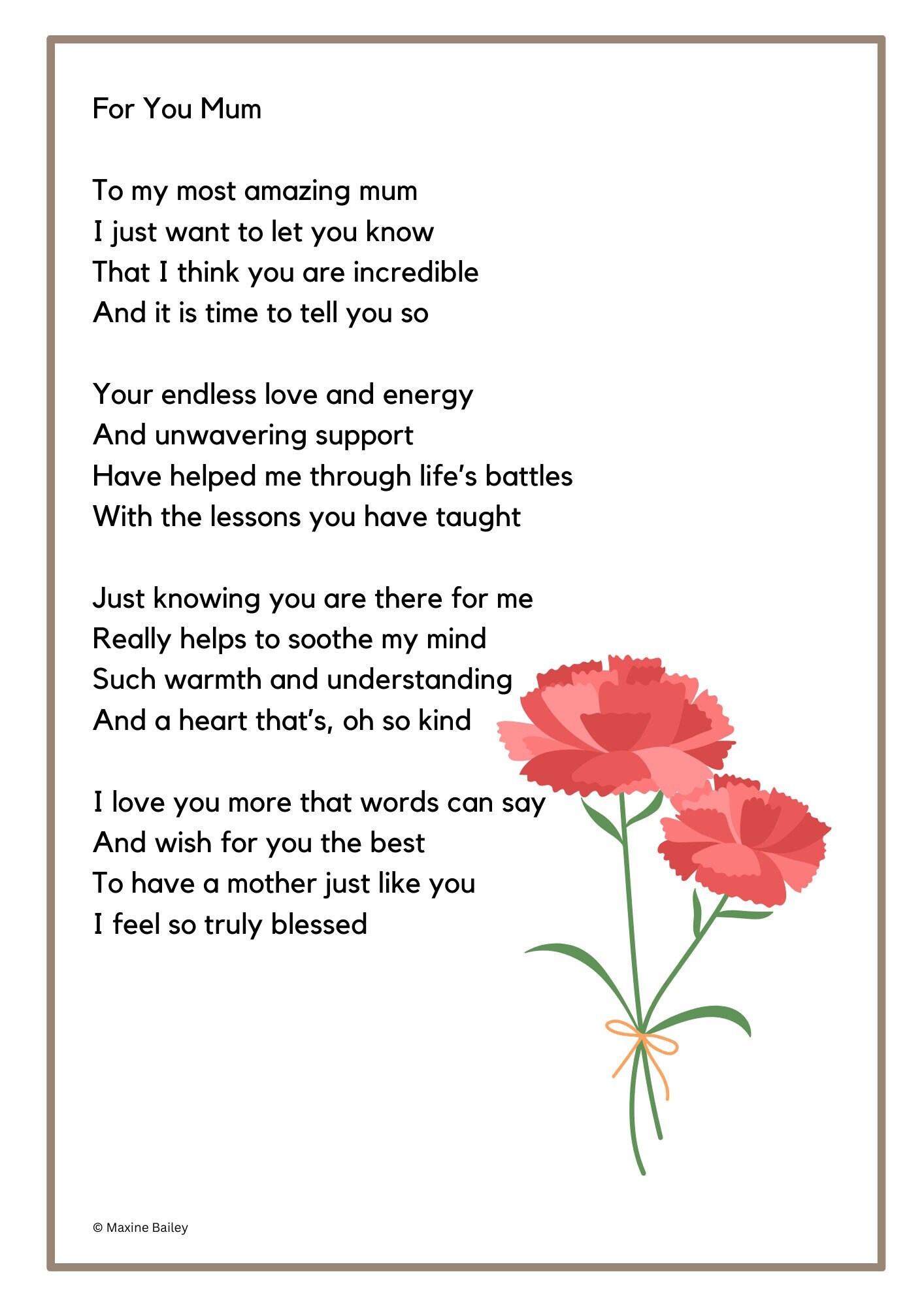 Mother's Day Poem/poem for Mum/gift for Mum/gift for Mother A4/A5 ...