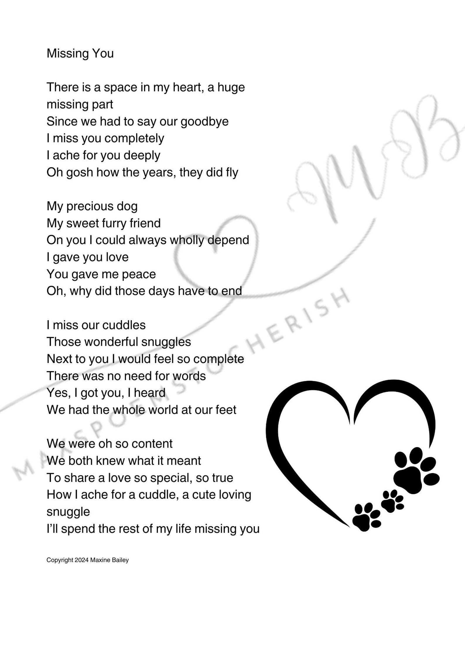 Pet Loss Poem/missing You/loss of a Pet/grief/bereavement/man's Best ...