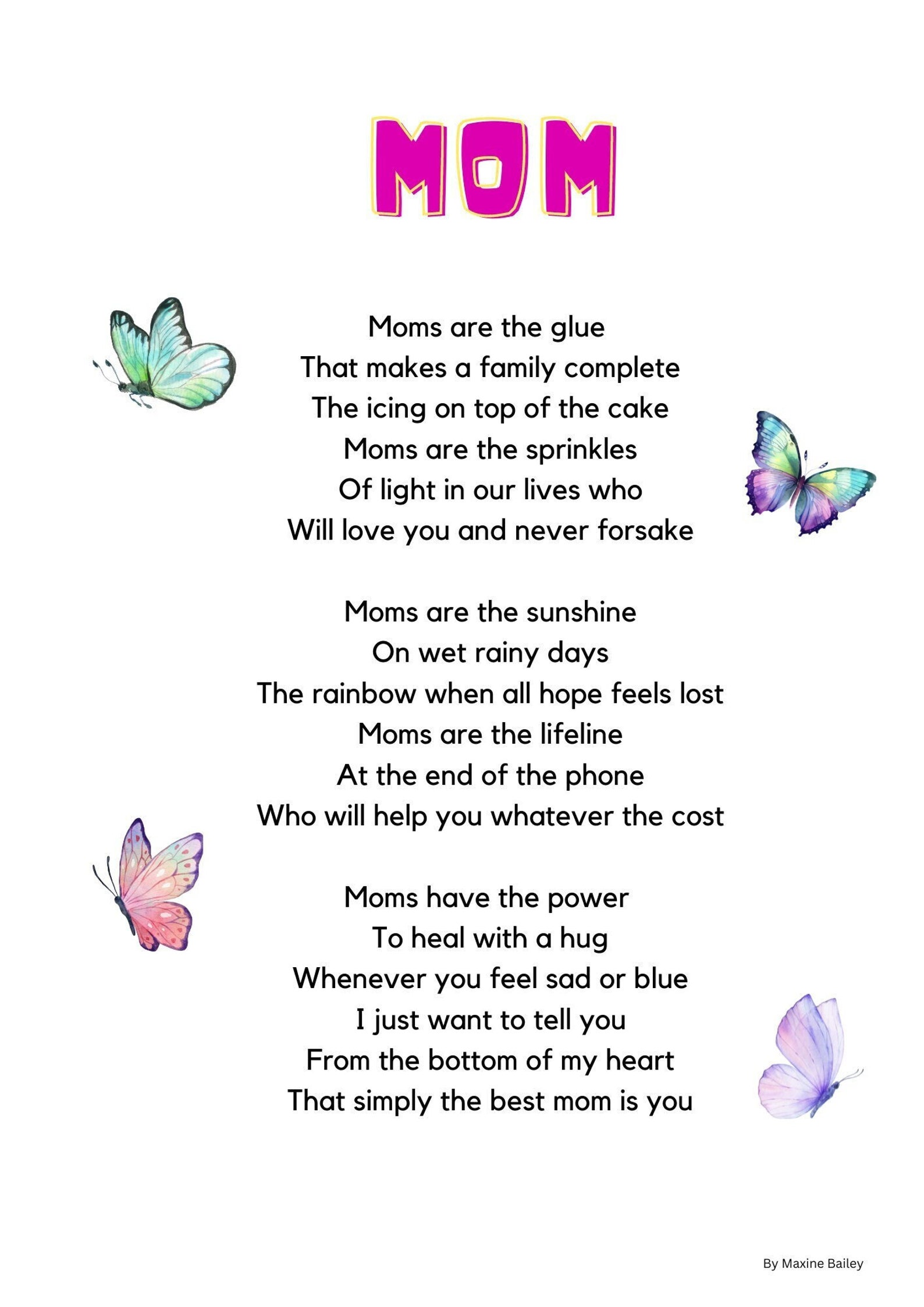 Mom Poem for Mommy's Day or Just to Let You Mom Know How Much You Love ...