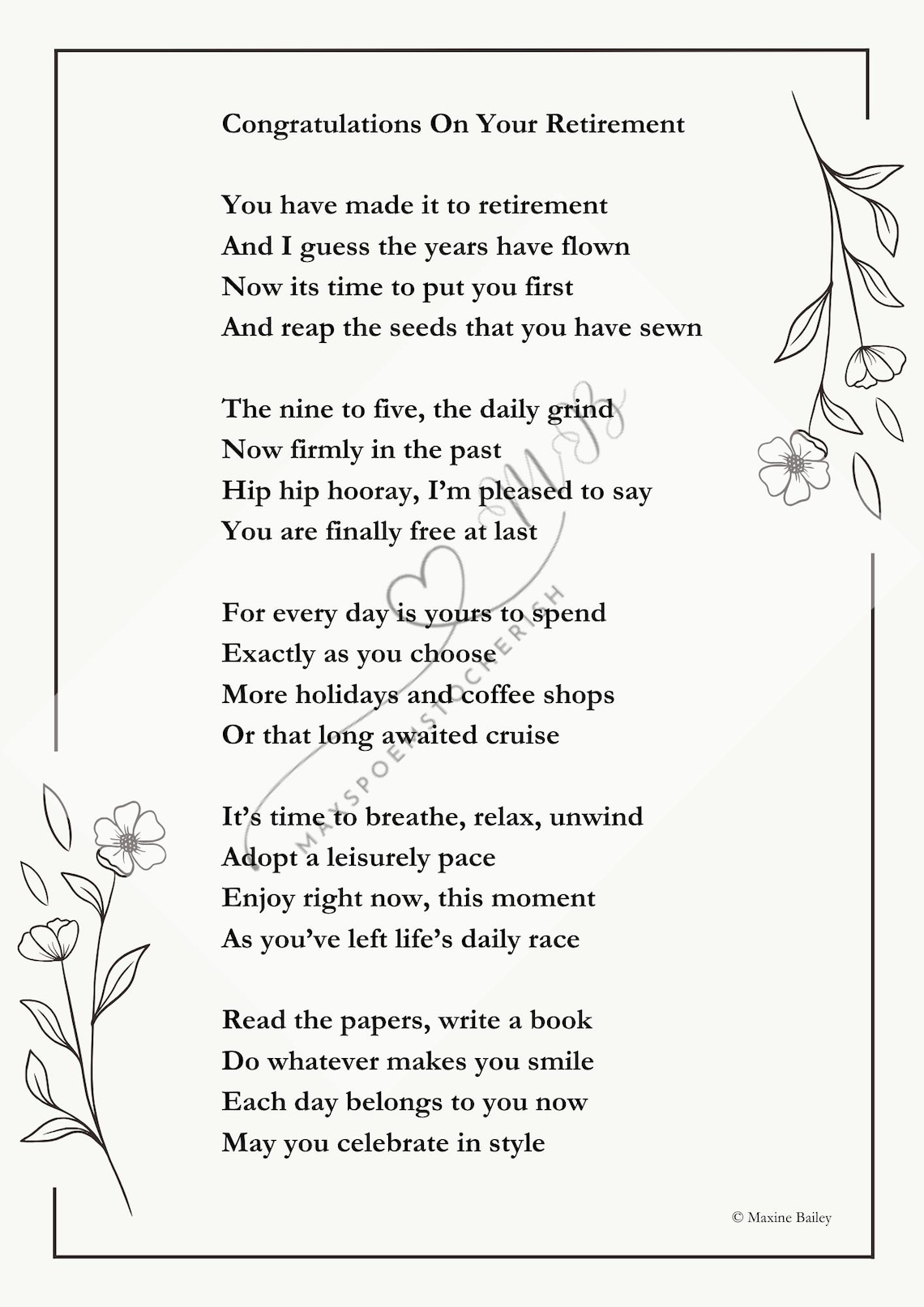 Retirement Poem: Heartfelt Congratulations Gift (digital Print) - Etsy