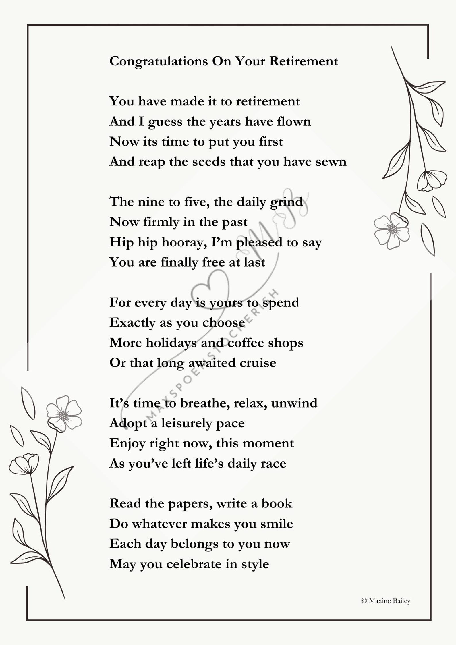 Retirement Poem: Heartfelt Congratulations Gift (digital Print) - Etsy