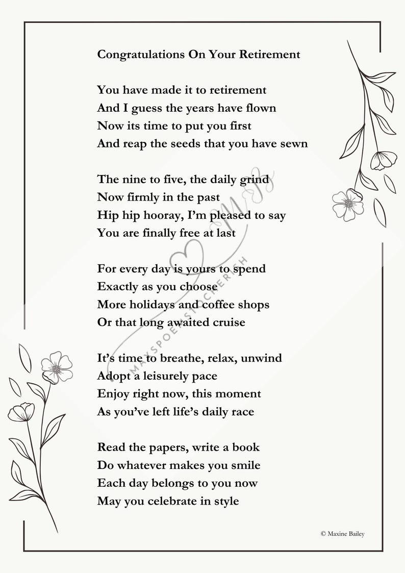 Retirement Poem: Heartfelt Congratulations Gift (digital Print) - Etsy