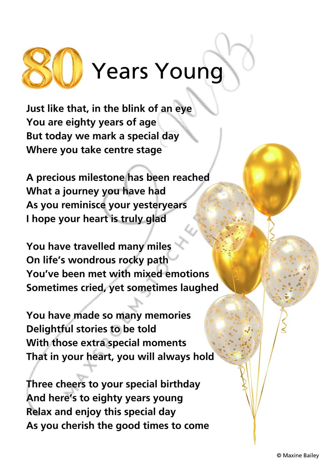 80th Birthday Poem Print: Milestone Birthday - Digital Download - Etsy