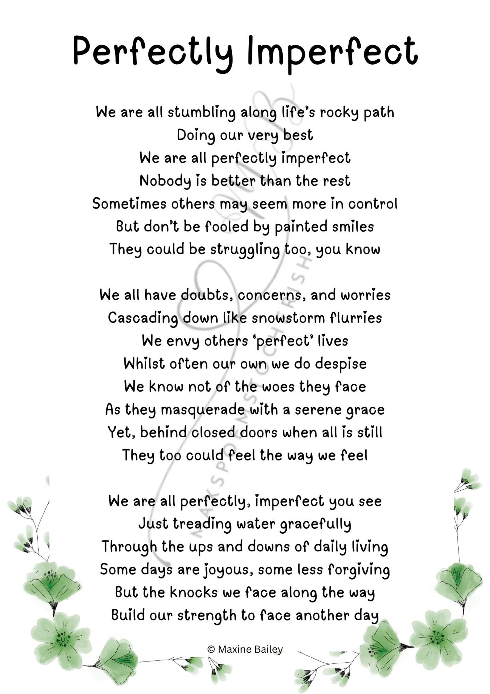 Motivational Poem Print - Perfectly Imperfect - 2 Designs Included ...