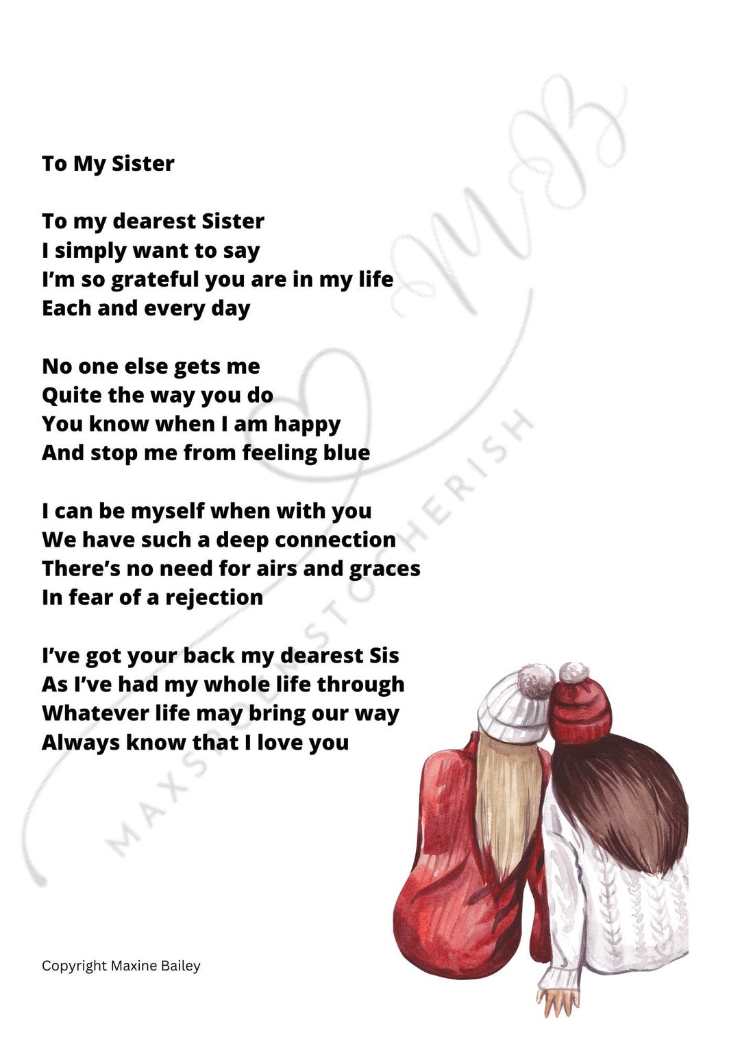To My Sister/poem/gift for Sister/best Friend/gift for Her/christmas ...