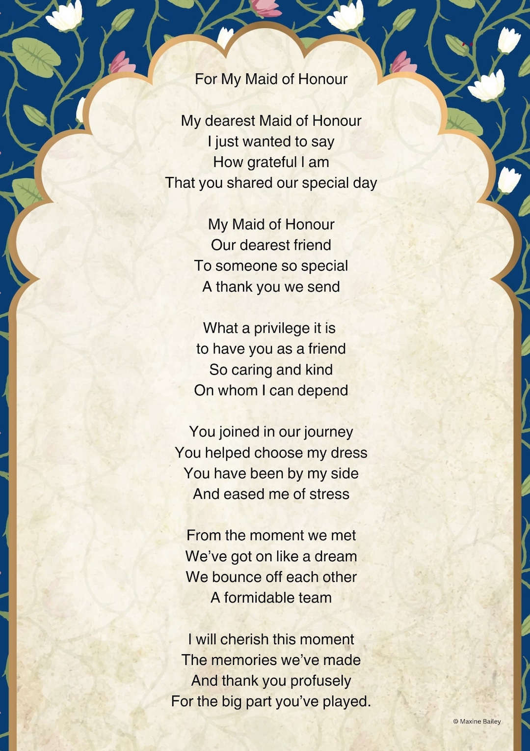 Wedding/maid of Honour Gift/wedding Poem - Digital Print - Etsy