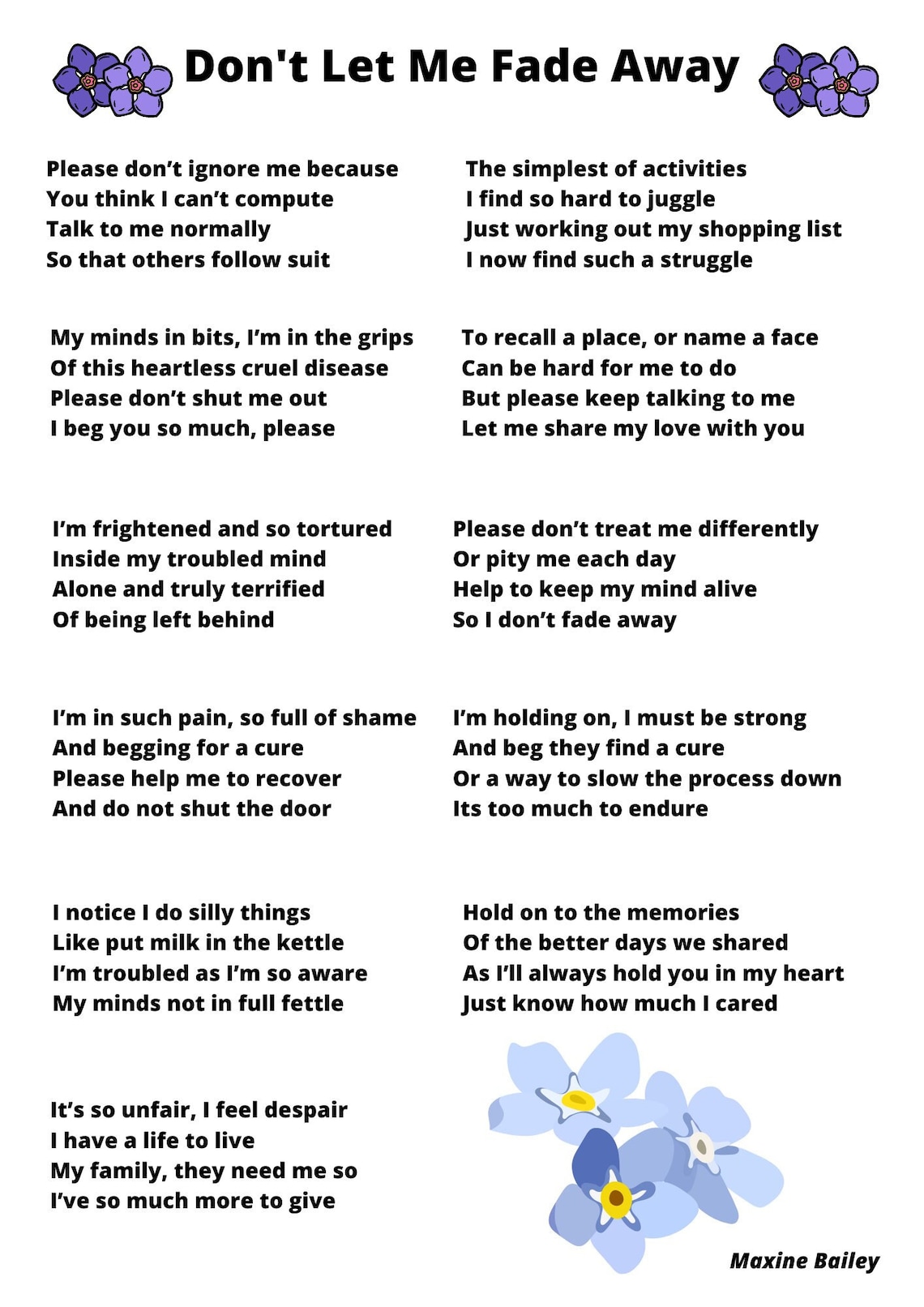 Dementia/alzheimer's Poem: Don't Let Me Fade Away Motivational Poem for ...