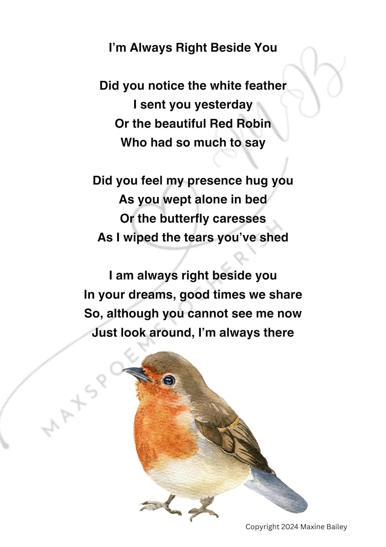 Grief Loss Poem: Robin Sympathy Gift, Comforting Words (digital Print ...