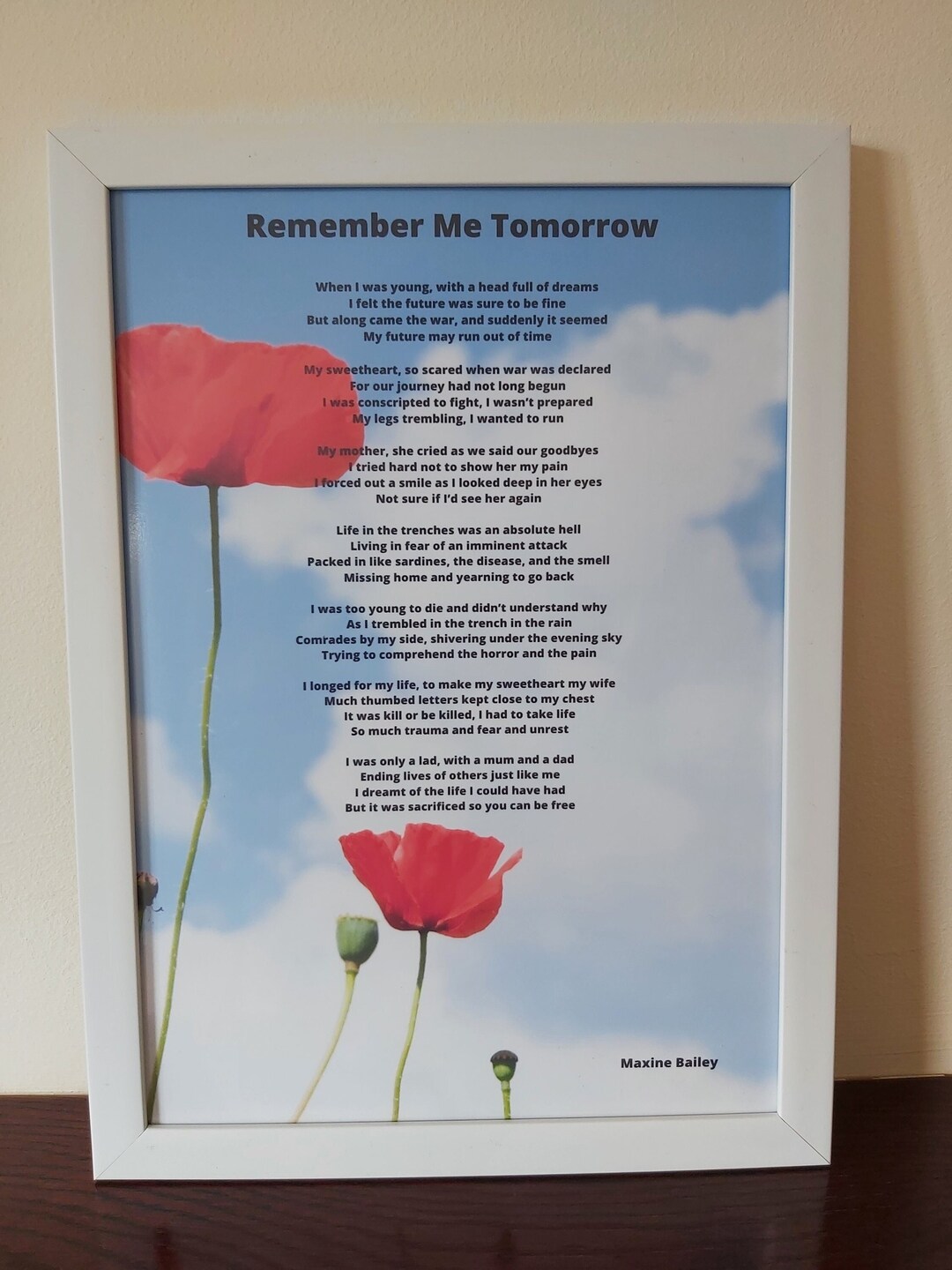 Poppy Day Poem - Remember Me Tomorrow - A4 Print on Glossy Photo Paper ...