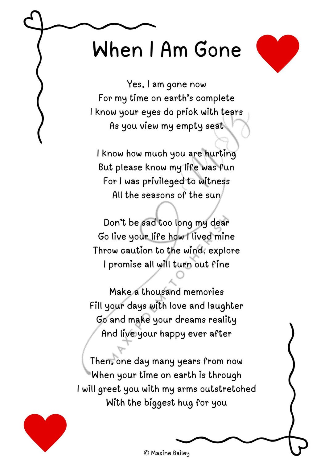 Sympathy Poem: "when I Am Gone" Grief Memorial (digital Download) - Etsy