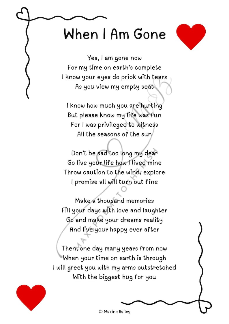 Sympathy Poem: "when I Am Gone" Grief Memorial (digital Download) - Etsy