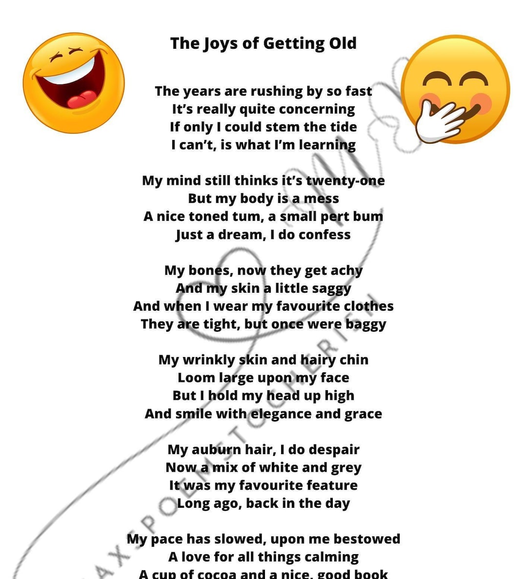 Humorous Poem/a4/a5 Print (smiley Faces) - Getting Old/funny Poem ...