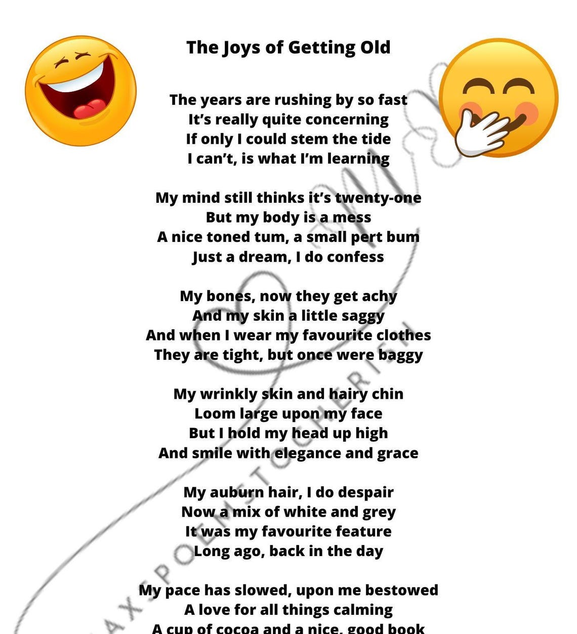 Humorous 'getting Old' Poem Print - Inspirational Celebration (A4/A5 ...