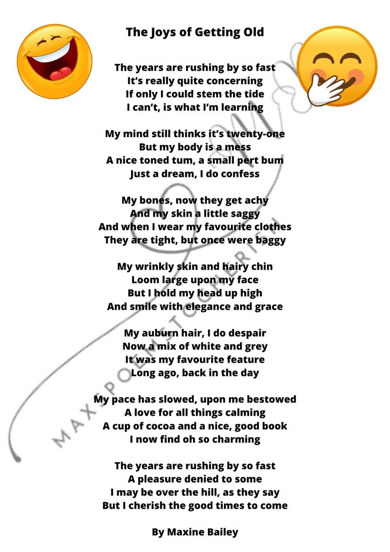 Humorous 'getting Old' Poem Print - Inspirational Celebration (A4/A5 ...