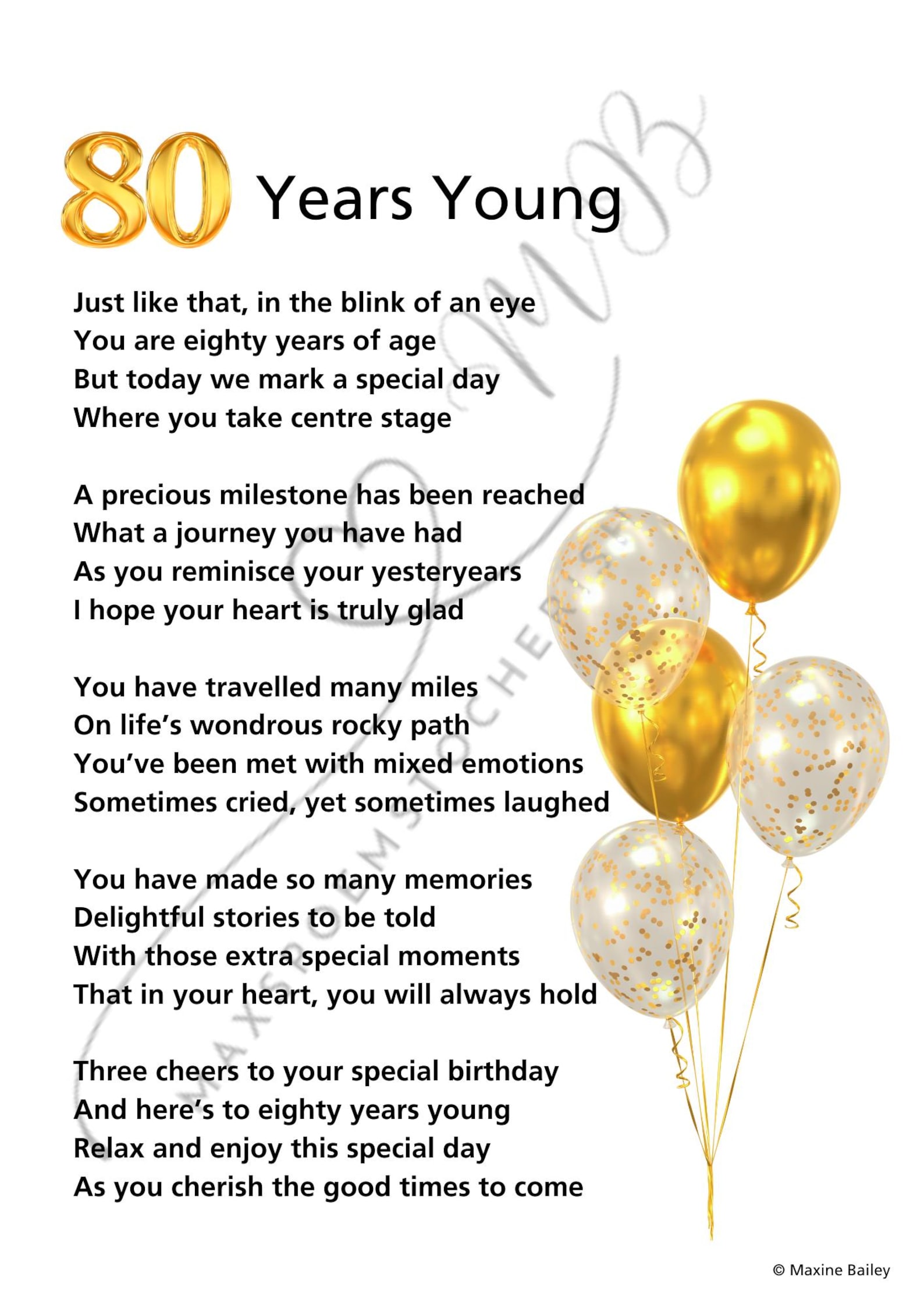 80th Birthday Poem Print: Milestone Birthday - Digital Download - Etsy
