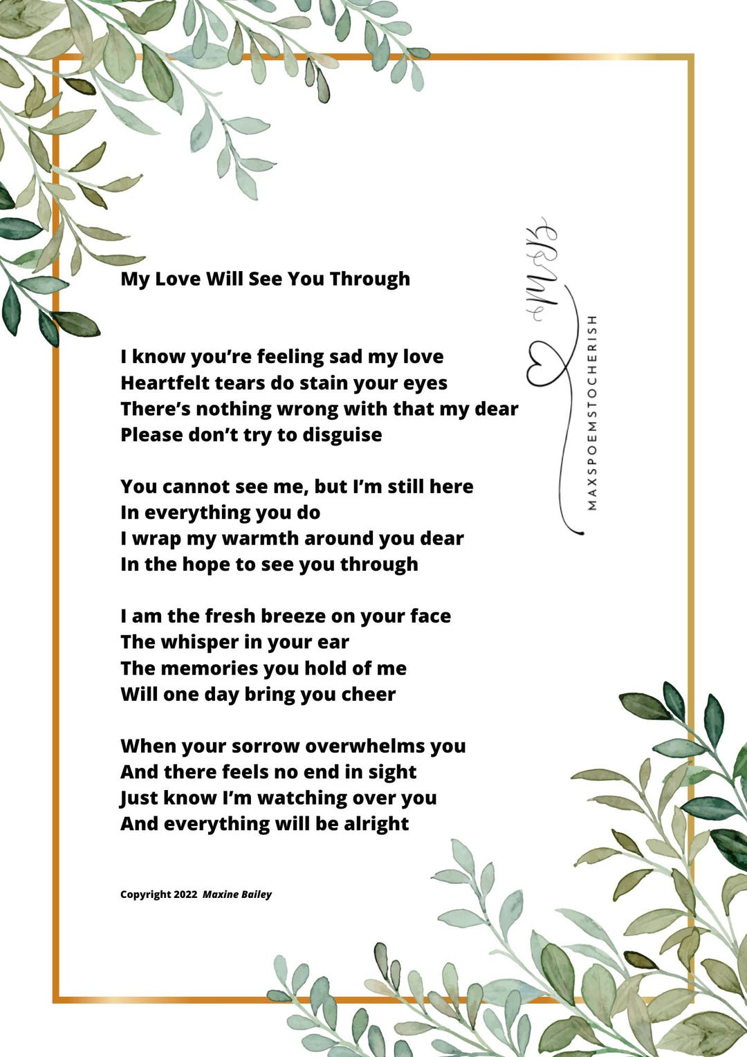 My Love Will See You Through - Grief/loss/bereavement/mourning Poem ...