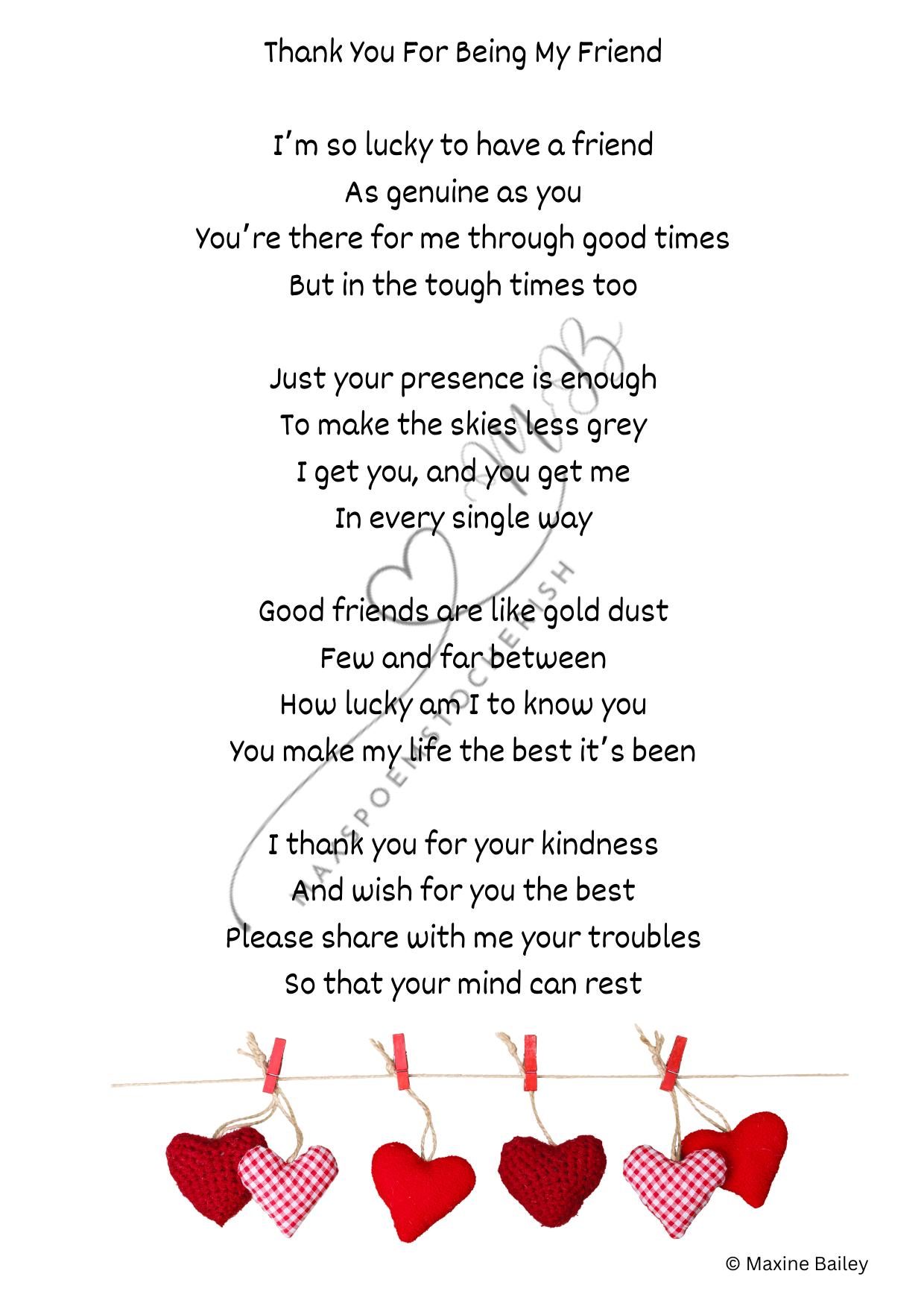 Thank You for Being My Friend Poem/best Friend/bestie/gift for Her/gift ...