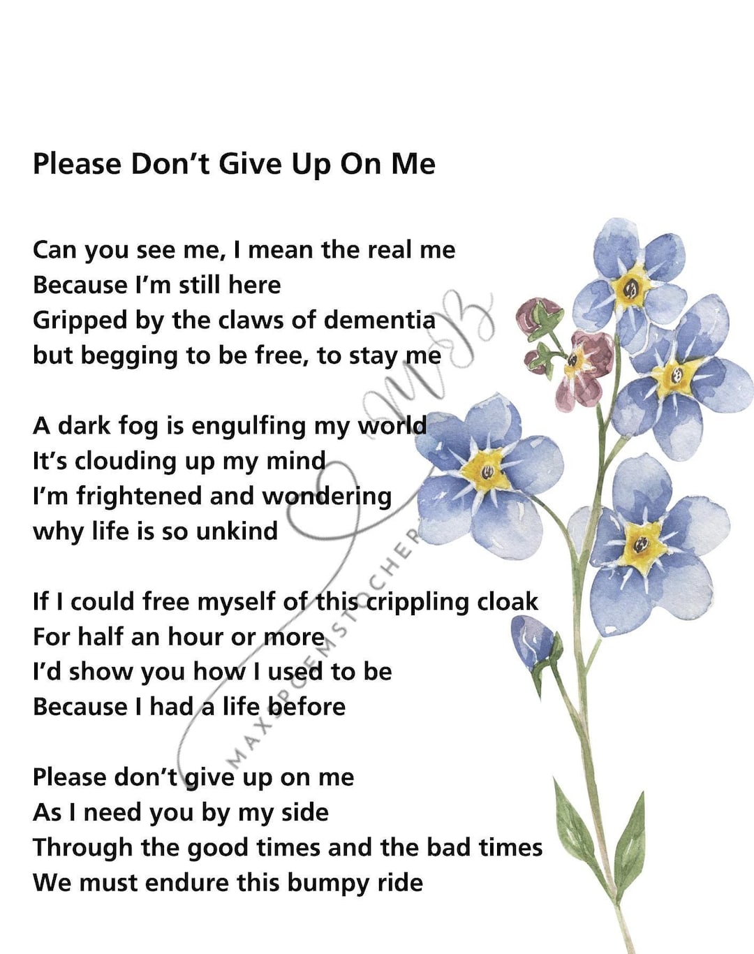 Dementia Awareness Poem Print: Forget Me Not Gift (digital Download) - Etsy
