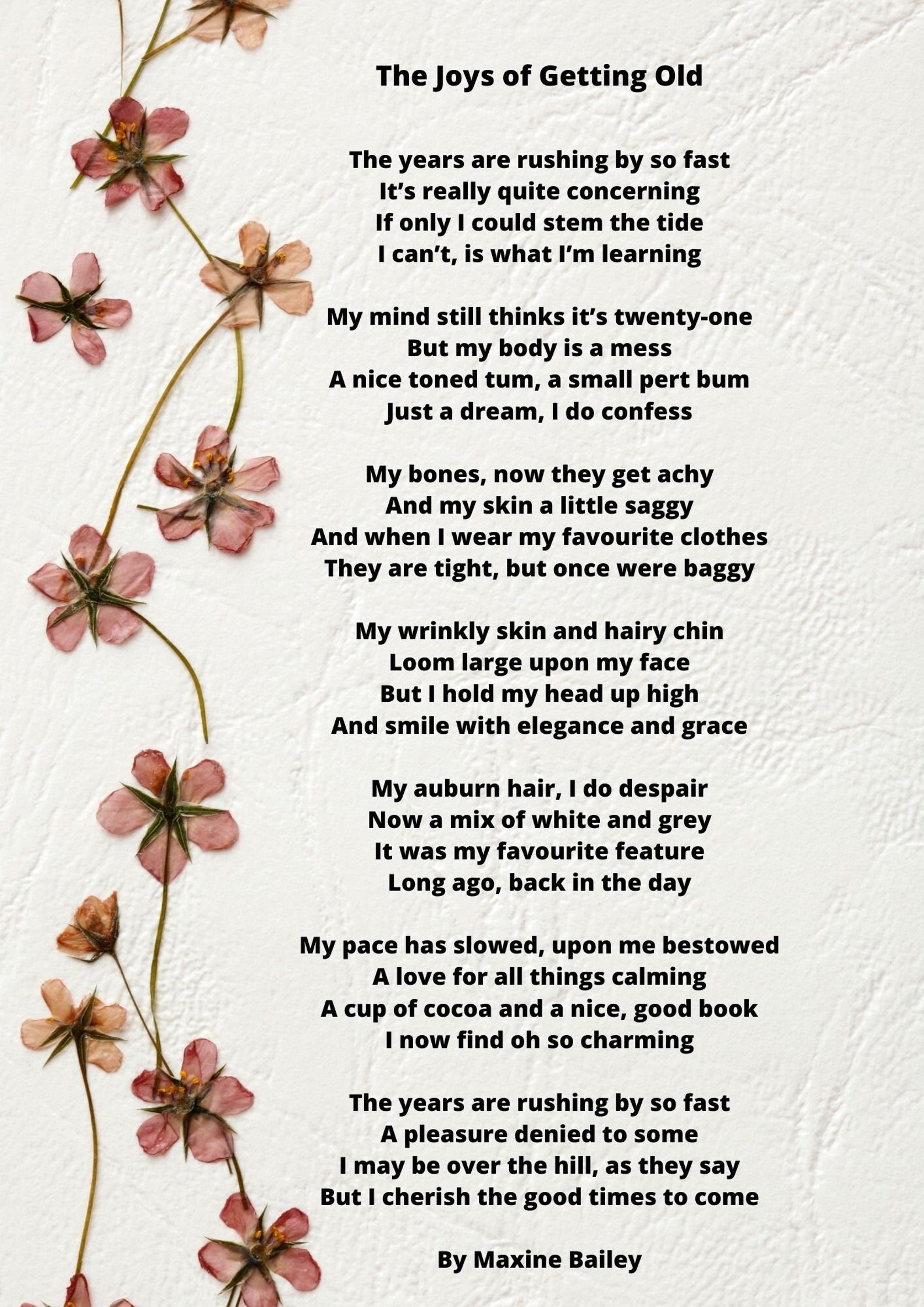 Humorous Poem/a4 Print floral Design Getting Old/funny Poem/ageing ...