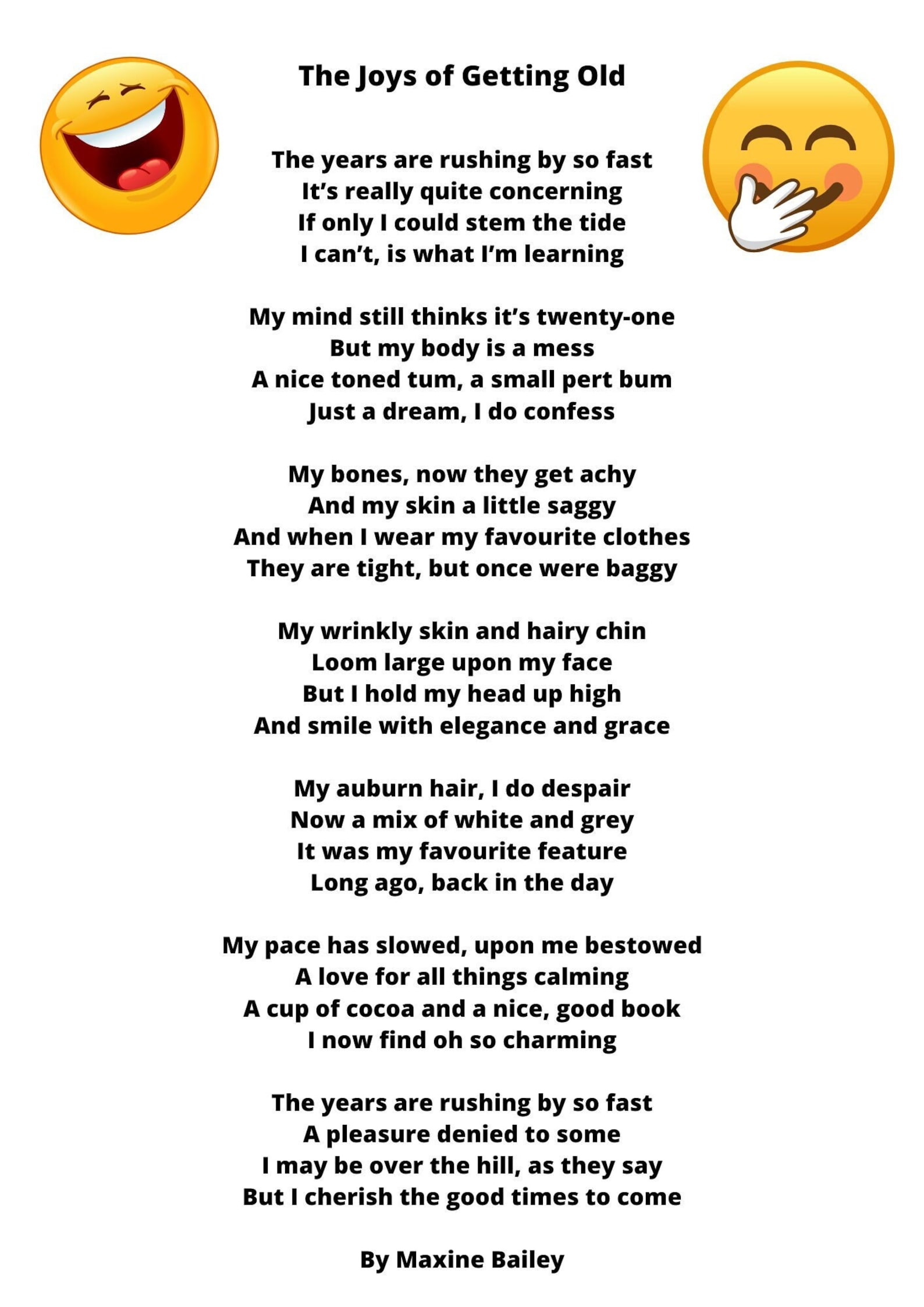 Humorous Poem/a4/a5 Print smiley Faces Getting Old/funny Poem/ageing ...
