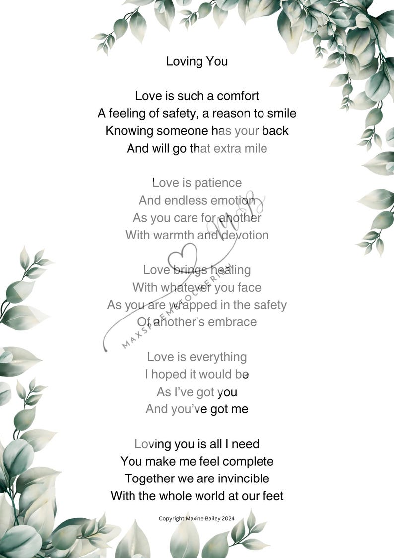 Loving You Poem - Valentine's Gift, Anniversary Gift (digital Download ...