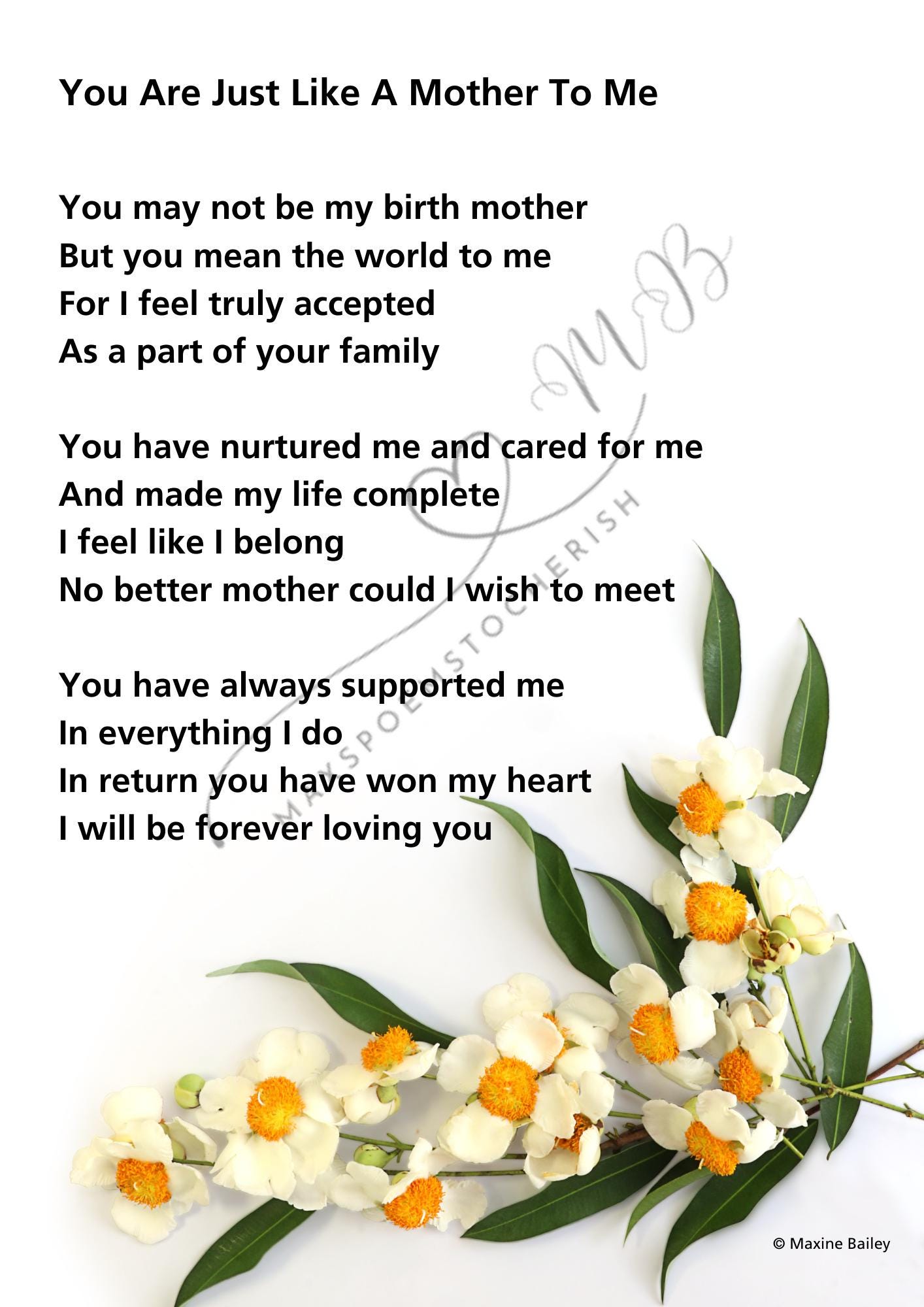 You Are Just Like A Mother to Me - Poem/stand in Mother/mothers Day ...