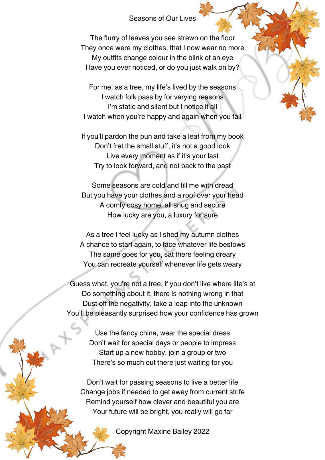 Seasons of Our Lives Poem - Motivational/inspiring/autumnal Theme/gift ...