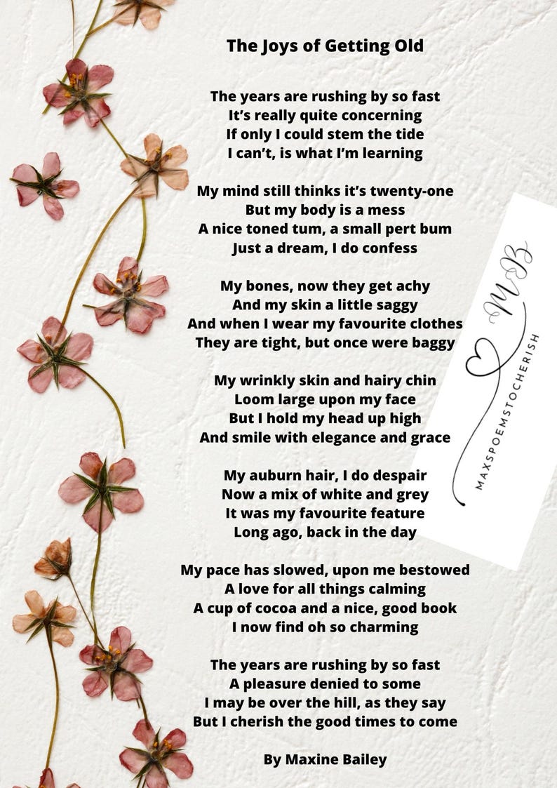 Humorous Poem/a4 Print (floral Design) - Getting Old/funny Poem/ageing ...