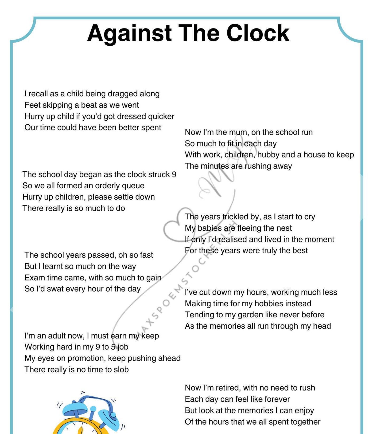 Motivational Poem/poetry - Against the Clock - Living Your Best Life - Etsy