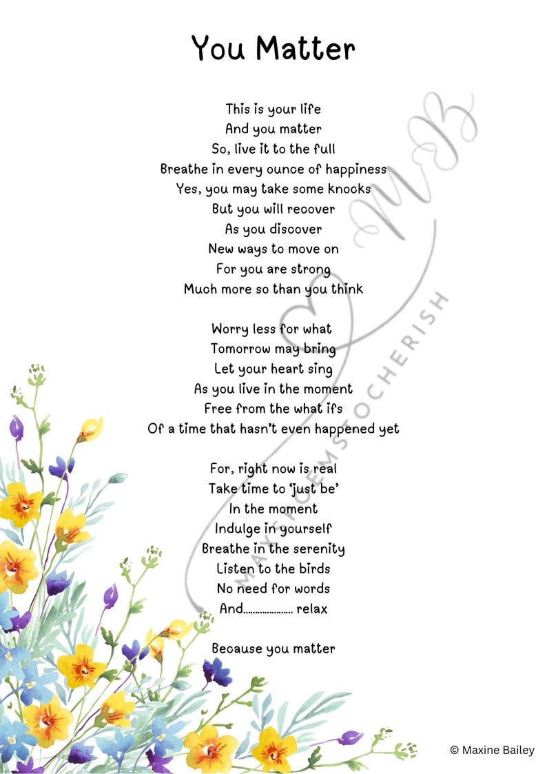 Inspirational Poem Print: You Matter - Motivational Gift (PDF & PNG ...