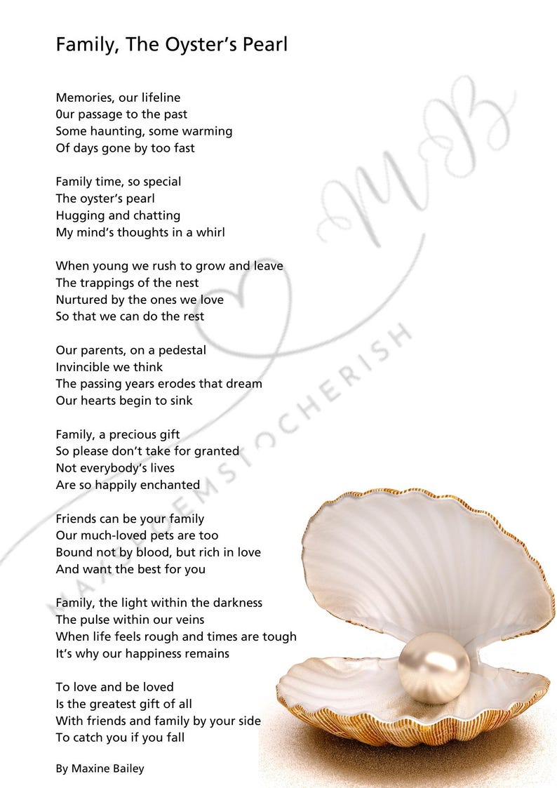 Family Poem Print: the Oyster's Pearl, Love & Life (digital Download ...