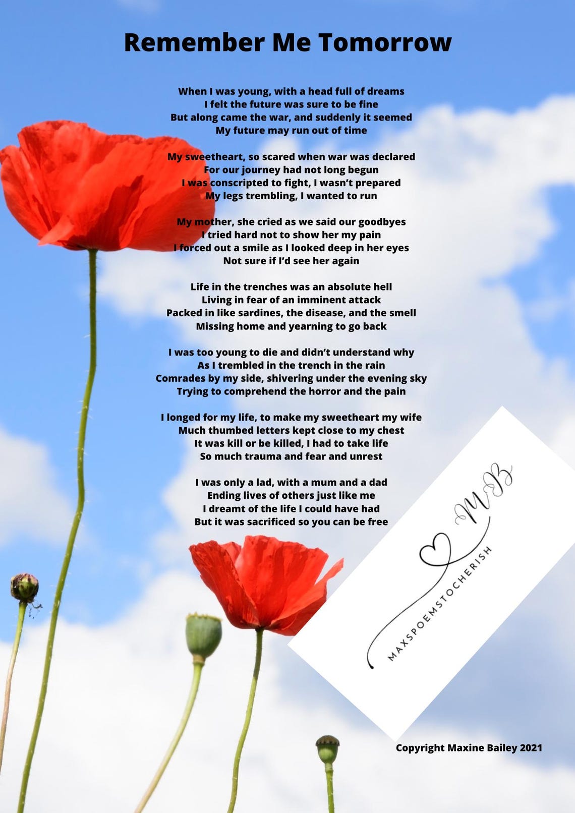 Remember Me Tomorrow - Remembrance Day/memorial Day/veterans Day ...