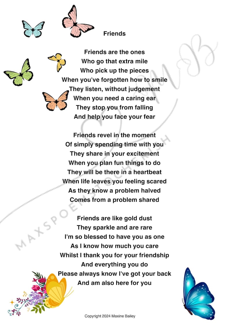 Friendship Poem Print – Friend Gift, Two Designs (digital Download - Etsy