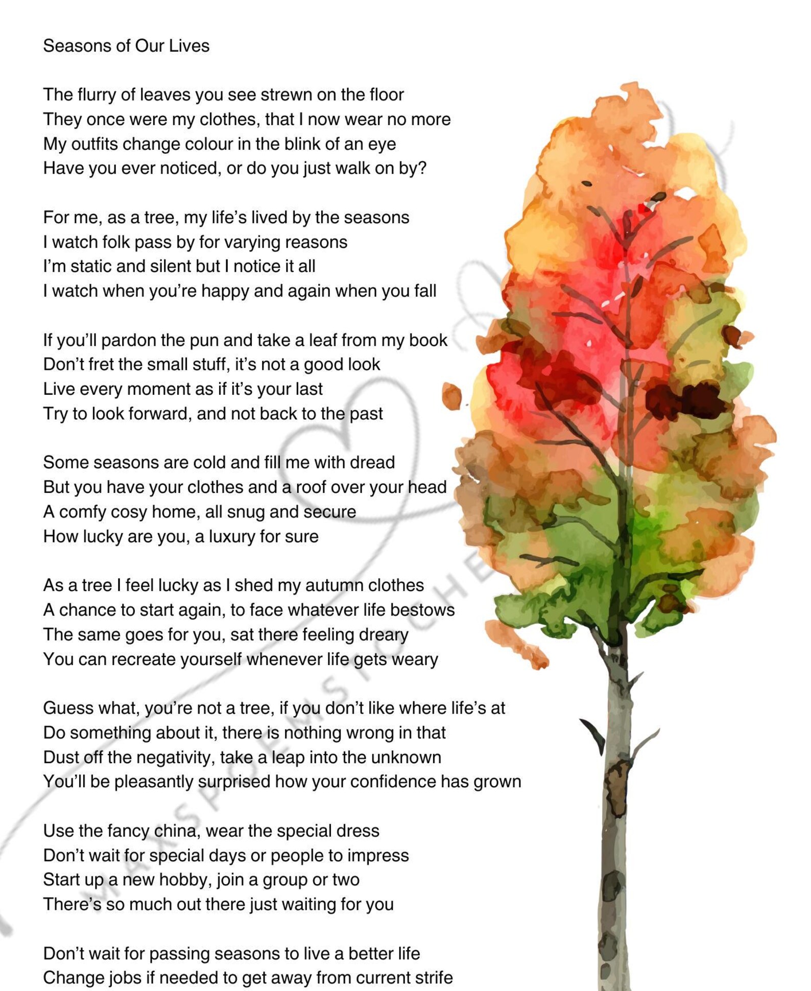 Uplifting/motivational/inspiring Poem - Seasons of Our Lives - A4 Print ...