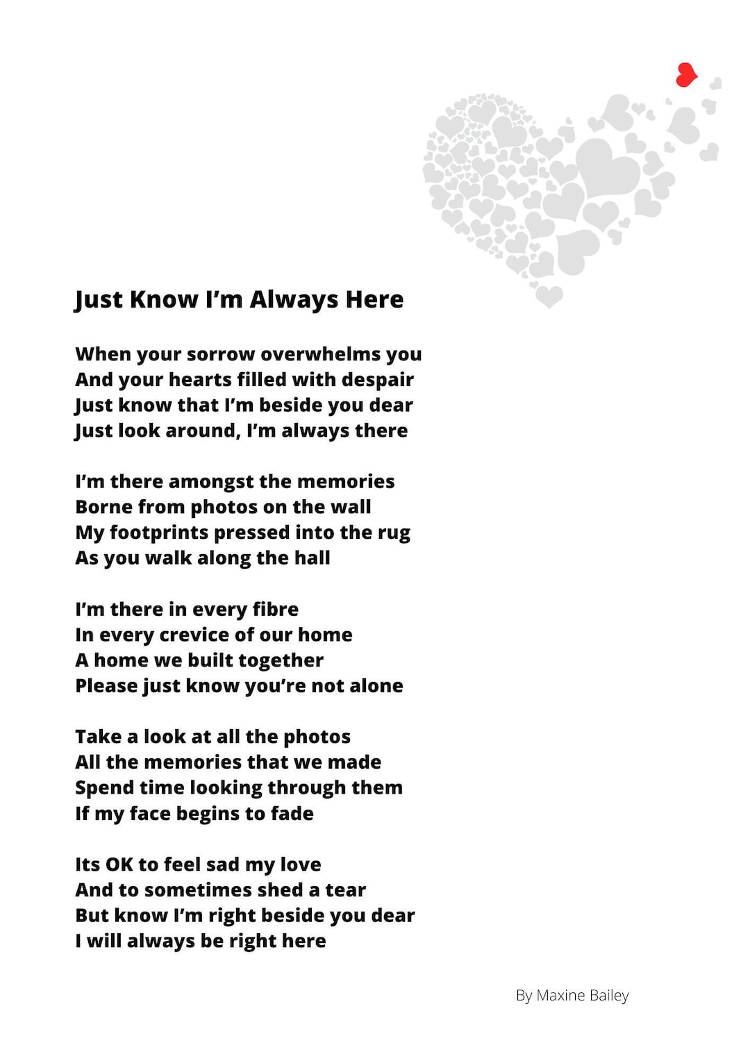 Grief/bereavement/loss of a Loved One Poem Just Know I'm Always Here ...