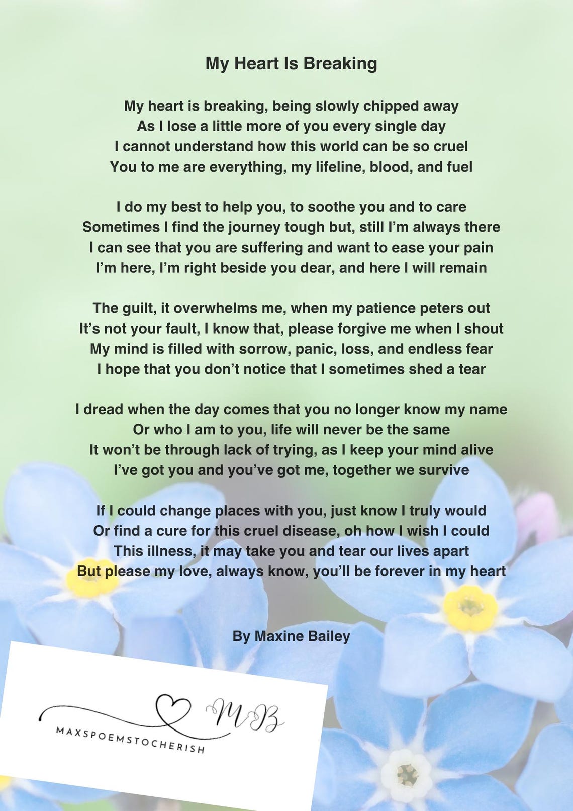 My Heart is Breaking - Alzheimer/dementia Poem - DIGITAL PRINT - Etsy
