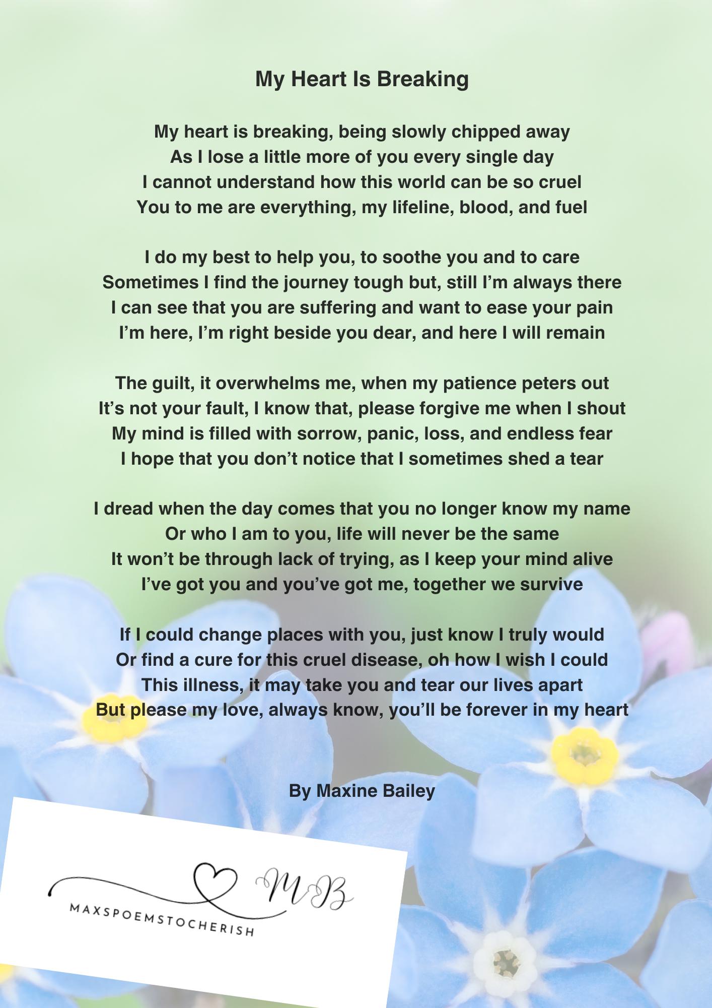 My Heart is Breaking - Alzheimer/dementia Poem - DIGITAL PRINT - Etsy