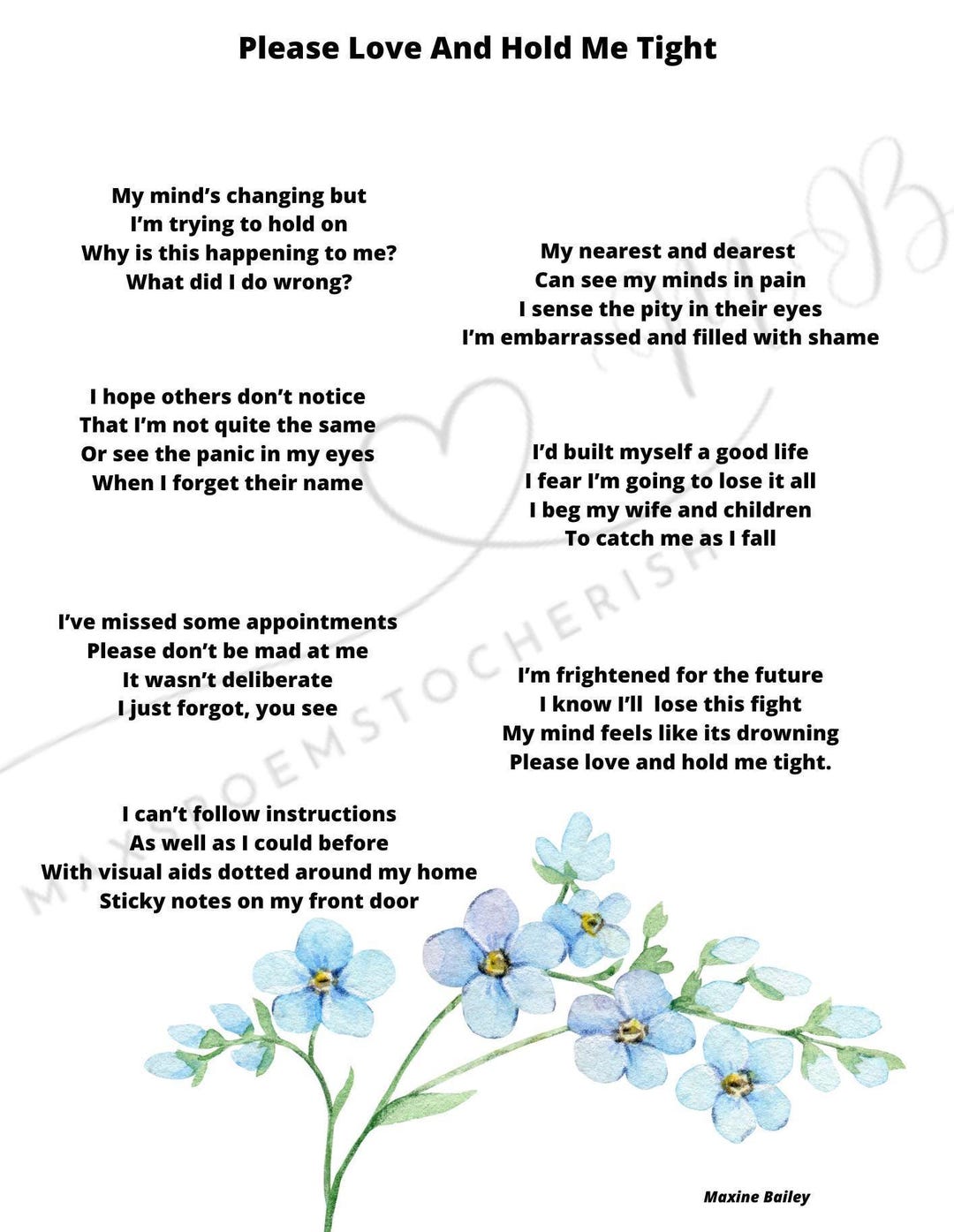 Dementia Poem Print: "please Love and Hold Me Tight" (digital Download ...