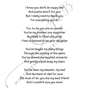 For You Dad - Poem - Gift for Dad From His Daughter/gift for Dad/father ...