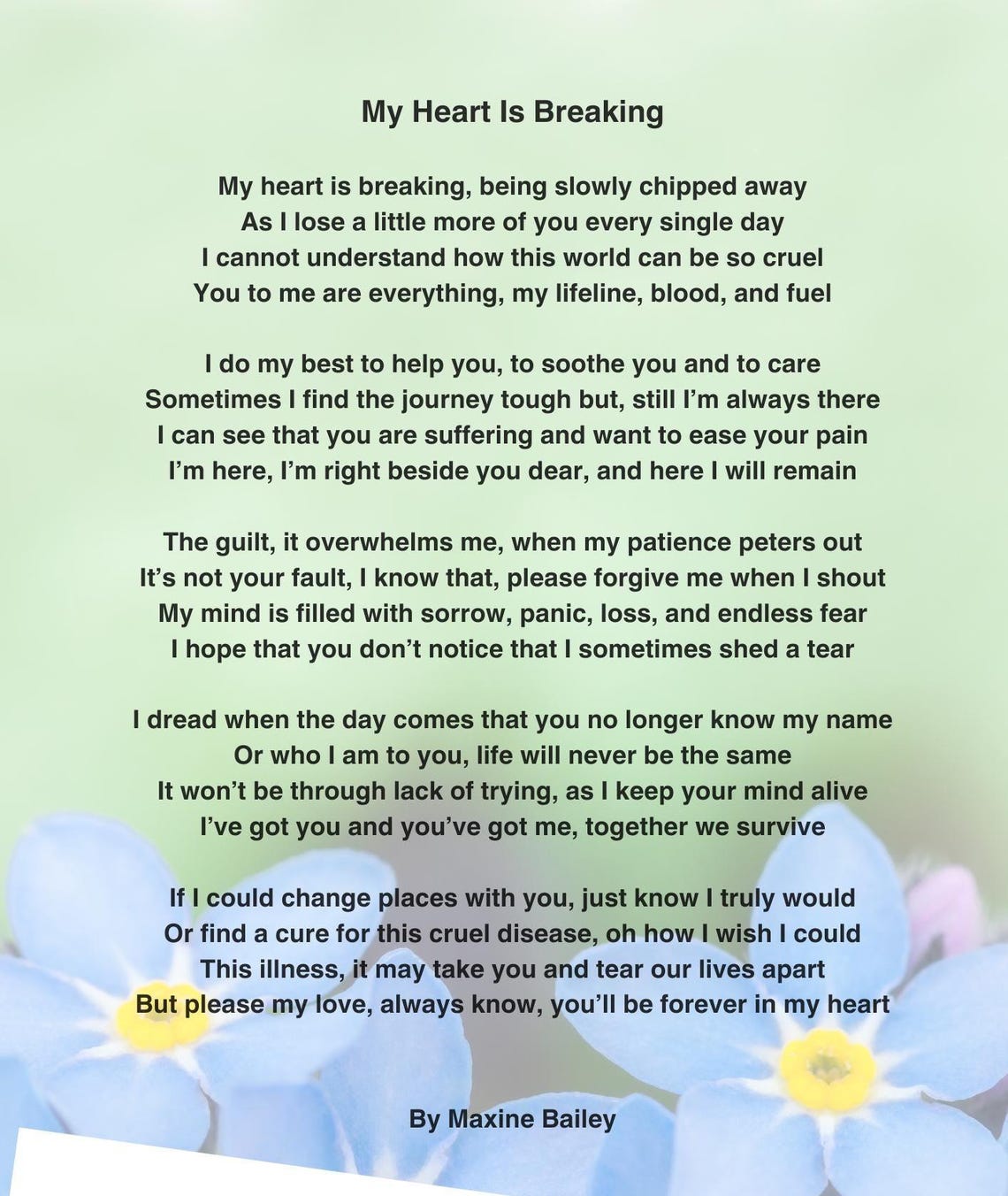 My Heart is Breaking - Alzheimer/dementia Poem - DIGITAL PRINT - Etsy