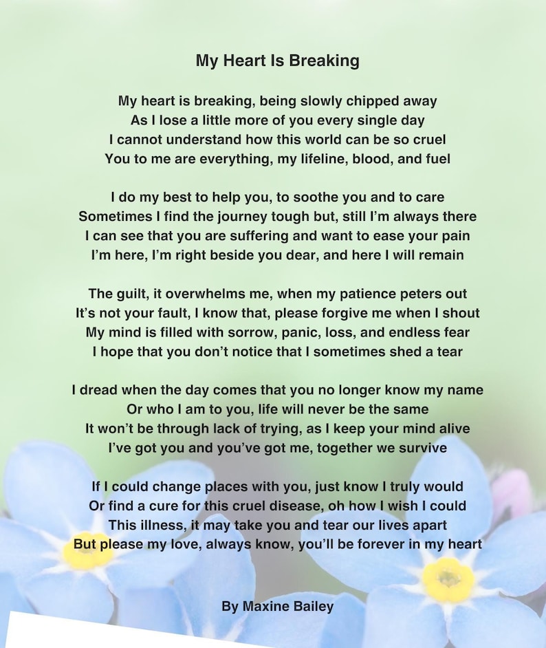 My Heart is Breaking - Alzheimer/dementia Poem - DIGITAL PRINT - Etsy