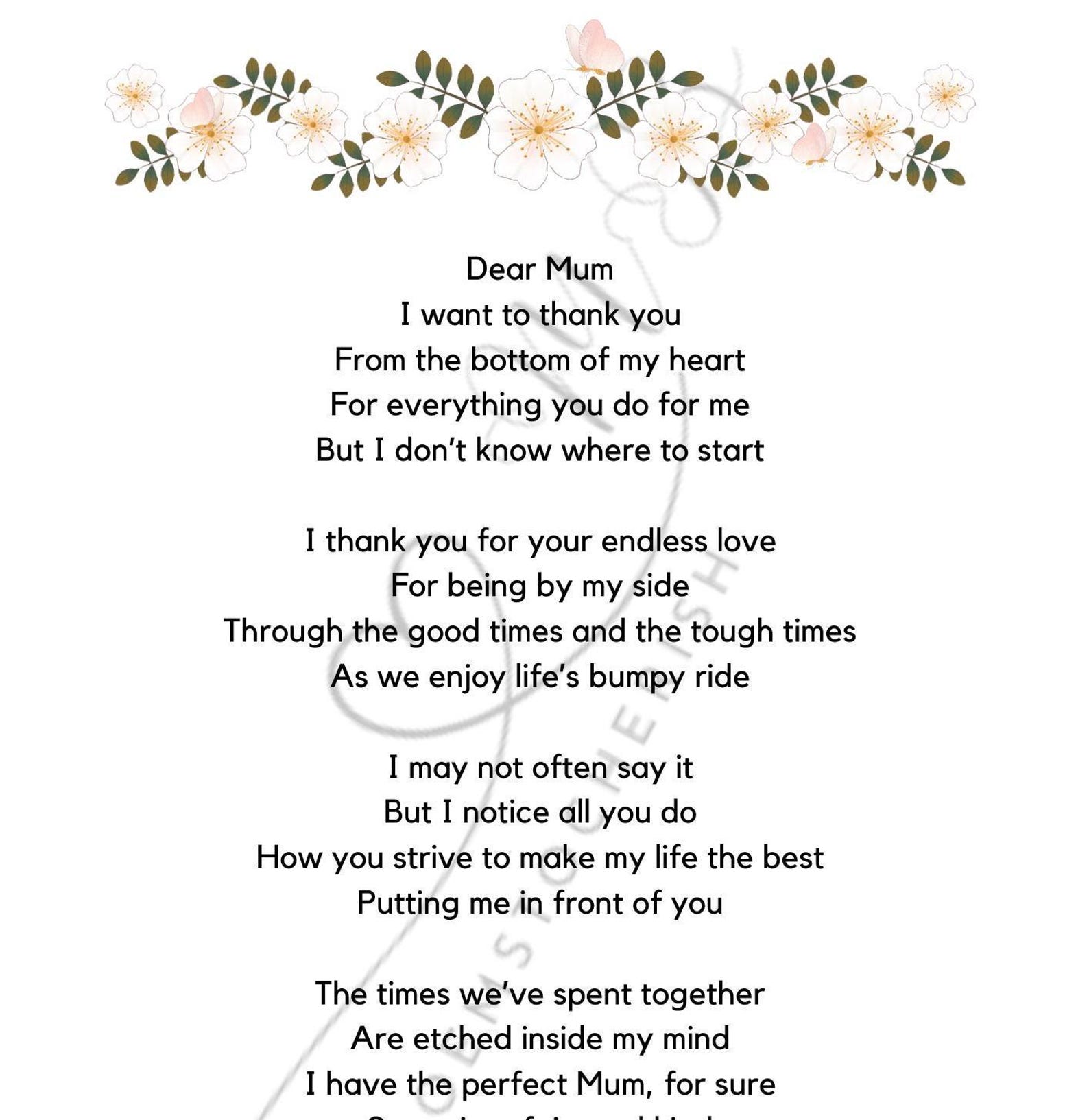 Poem for Mum/mother's Day Poem/gift for Mum/mummy Poem/mum Christmas ...