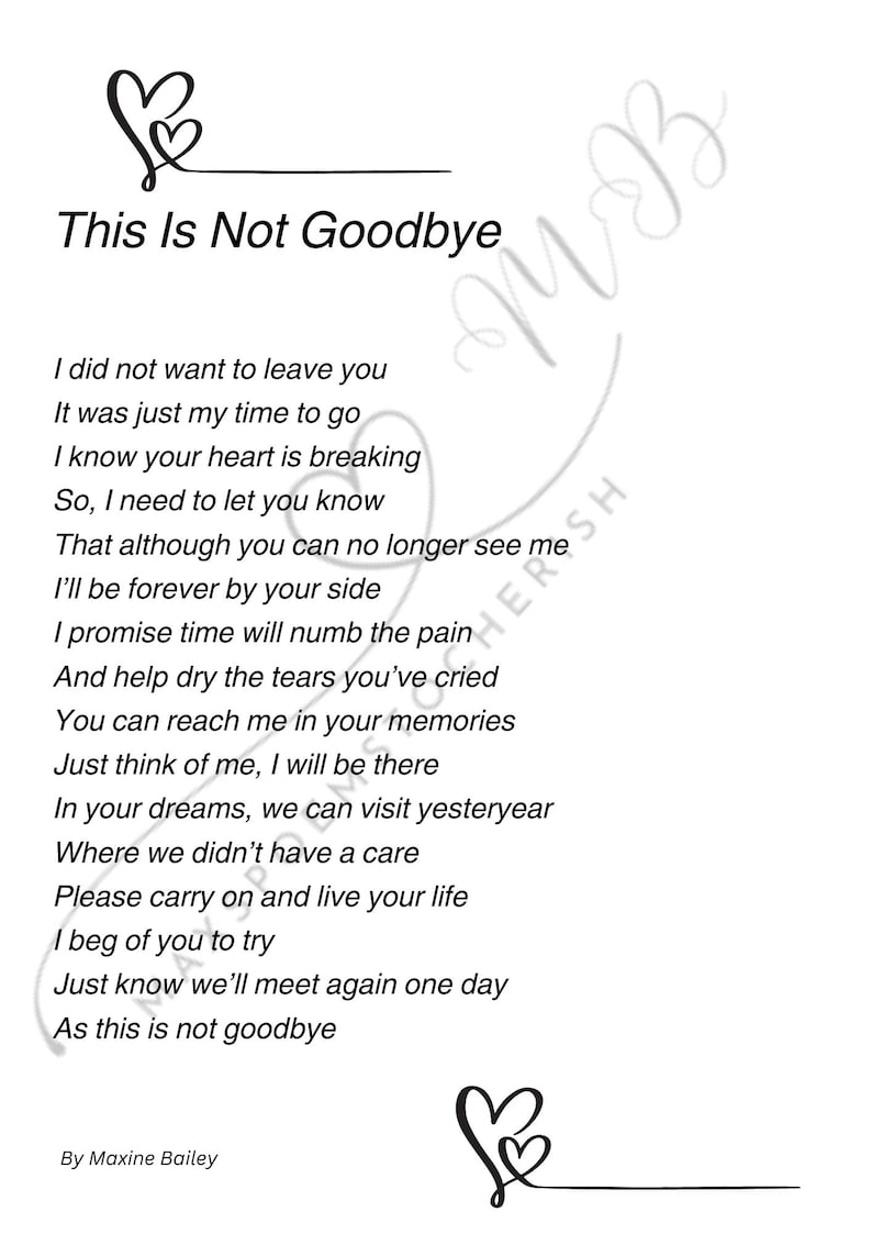 Bereavement Poem - Loss of Loved One Memorial, 'this is Not Goodbye' - Etsy