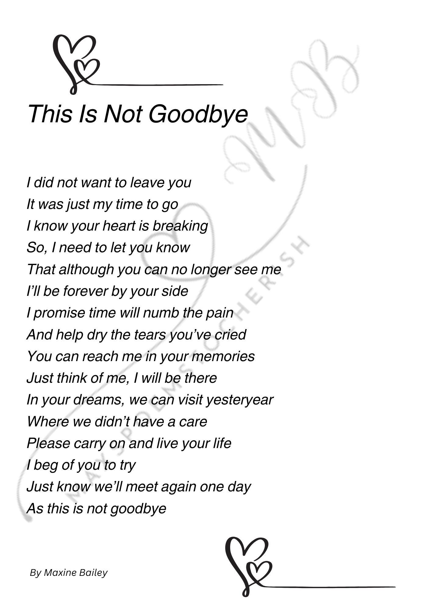 This is Not Goodbye - Loss of a Loved One Poem/grief/bereavement ...