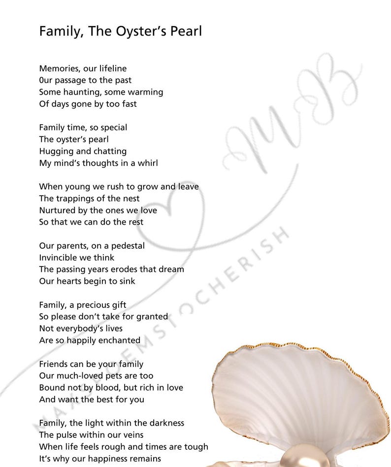 Family Poem Print: the Oyster's Pearl, Love & Life (digital Download ...