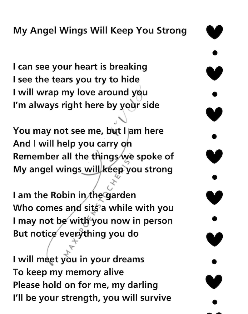 Grief/loss/bereavement Poem - My Angel Wings Will Keep You Strong ...