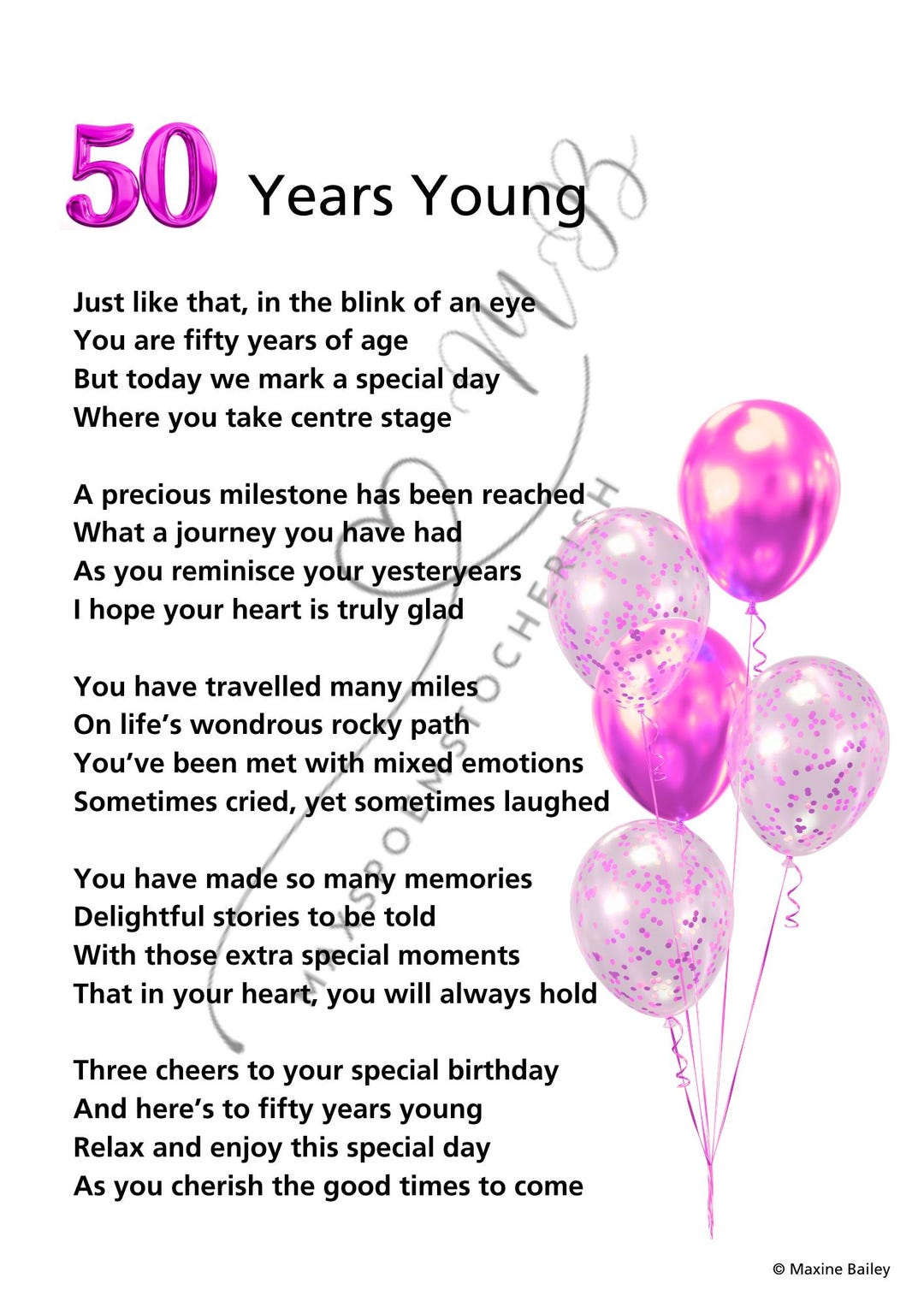 50th Birthday Poem Print: Fifty Years Young Milestone (digital Download ...